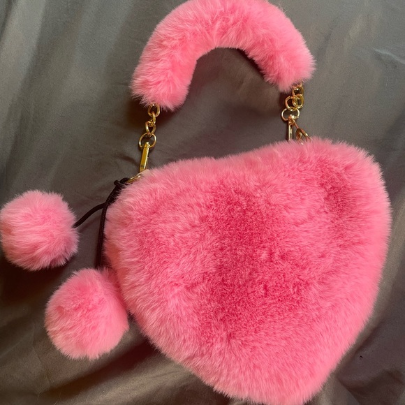 Bags | Fuzzy Heart Shaped Bag | Poshmark
